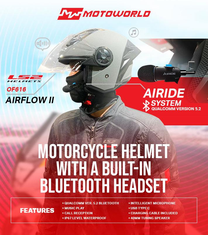 LS2 OF616 AIRFLOW II OPEN FACE HELMET w/ BLUETOOTH AIRIDE – Motoworld ...